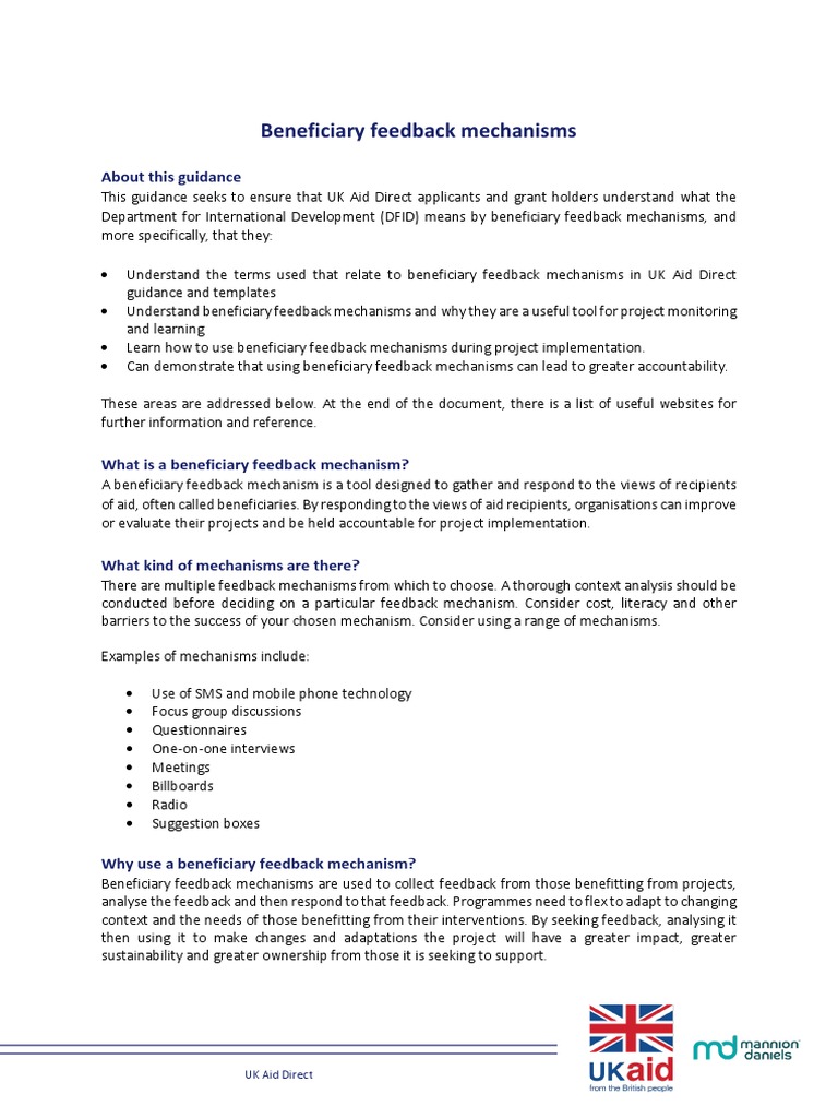 Beneficiary Feedback Mechanisms: About This Guidance | PDF | Department ...