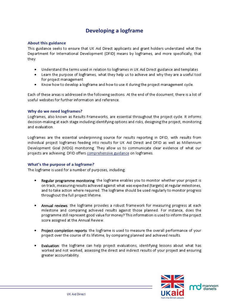 Developing A Logframe: About This Guidance | PDF | Department For ...
