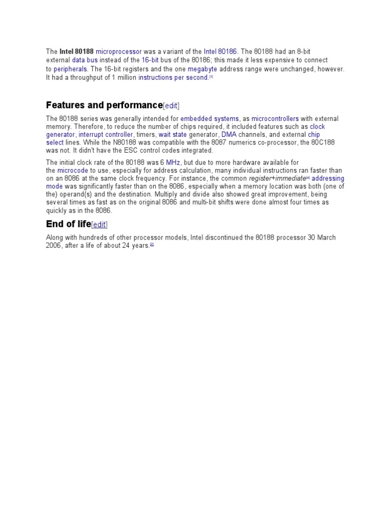 Features and Performance: Microprocessor Intel 80186 Data Bus 16-Bit ...