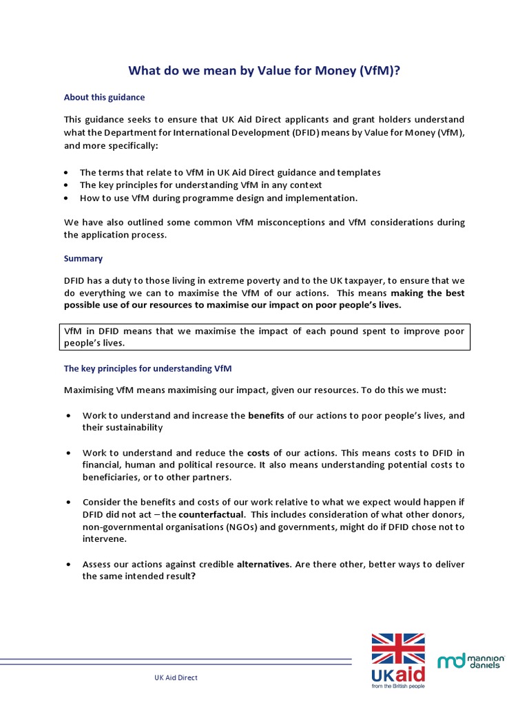 What Do We Mean by Value For Money (VFM) ?: About This Guidance | PDF ...