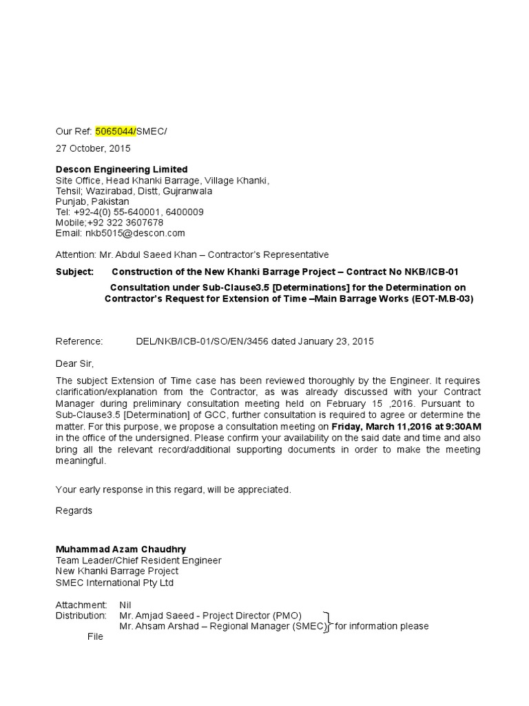 EOT Consultation Request for Khanki Project | PDF | Business ...