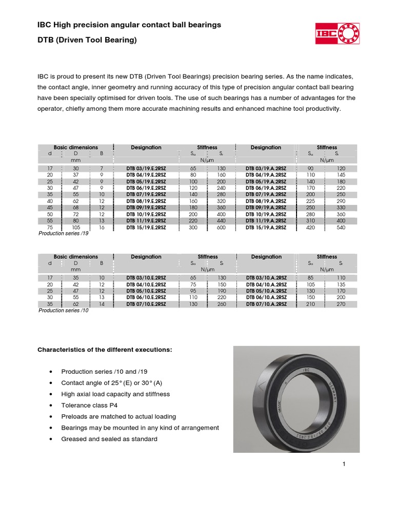 IBC High Precision Angular Contact Ball Bearings DTB (Driven Tool ...