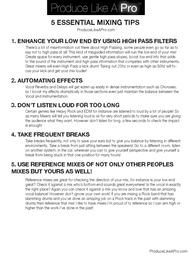 5 Essential Mixing Tips Cheat Sheet | PDF | Albums | Sound Recording