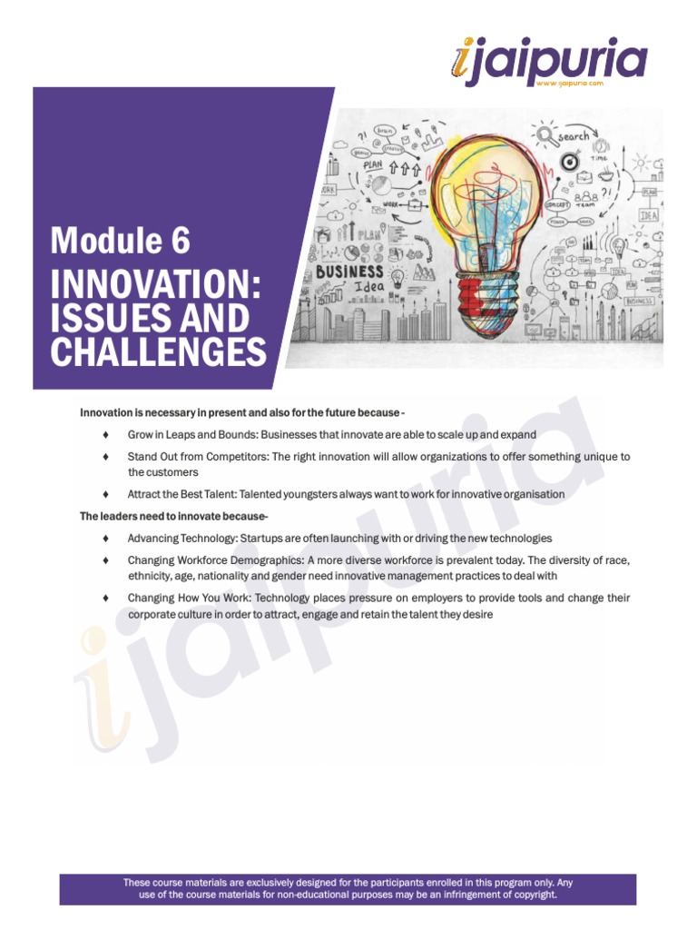 Module 6 INNOVATION ISSUES AND CHALLENGES | PDF | Business