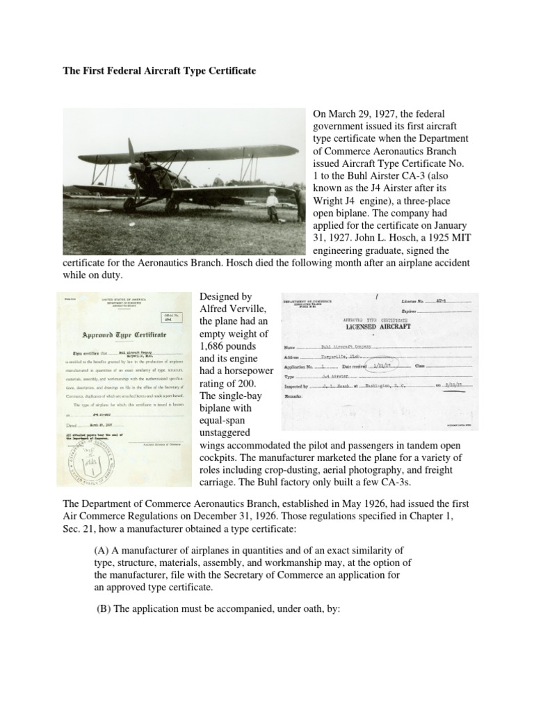 The First Federal Aircraft Type Certificate | PDF | Airplane | Aircraft