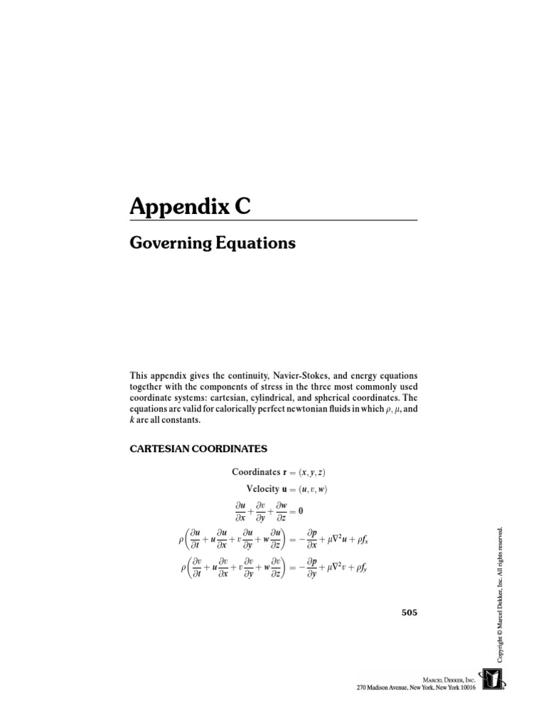 Governing equations in cartesian, cylindrical and spherical coordinates ...