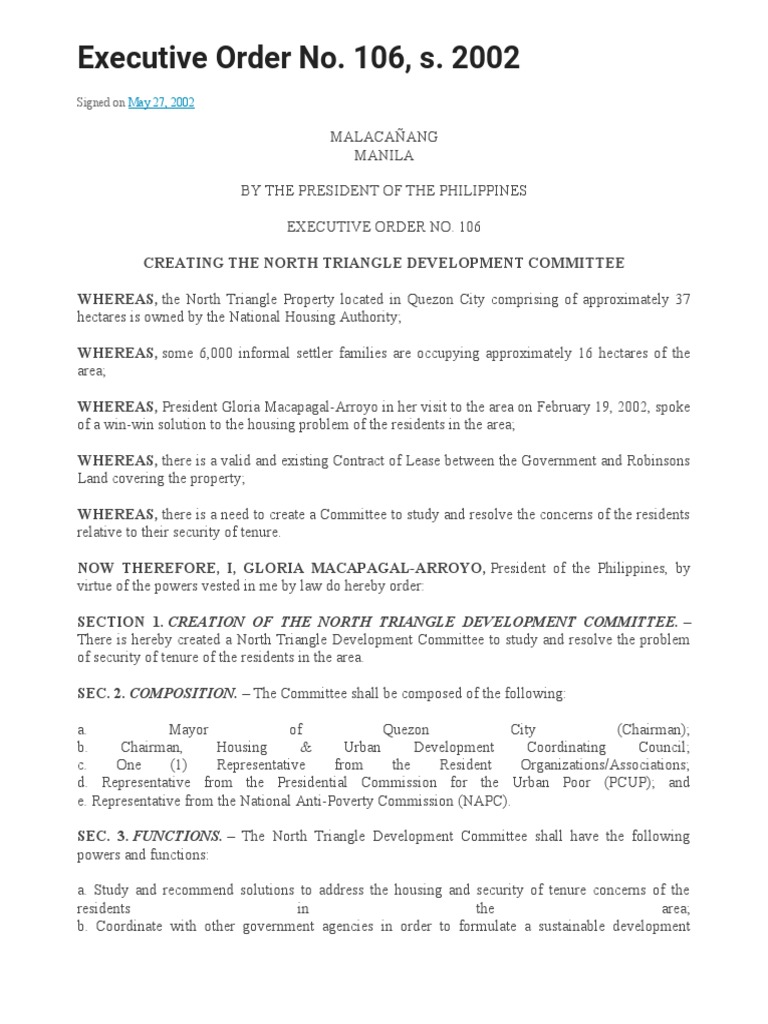 Executive Order No 106 | PDF | President Of The Philippines | World ...