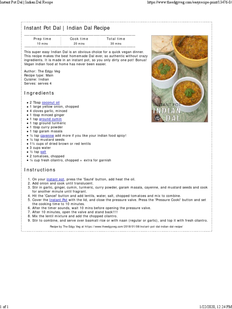 Easy Instant Pot Indian Dal Recipe | PDF | Indian Cuisine | Curry