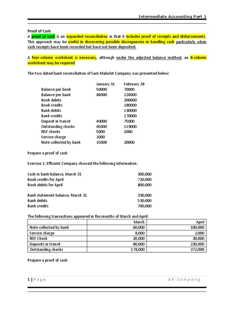 Proof of Cash: Intermediate Accounting Part 1 | PDF | Debits And ...