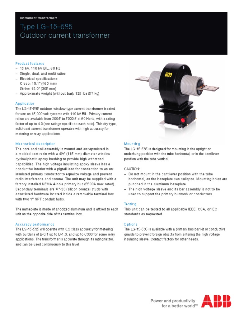 Outdoor Current Transformer: Type LG-15-585 | PDF | Transformer ...