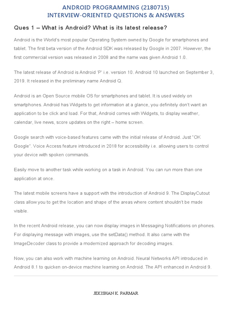 Android Important Questions-Studyopedia | PDF | Android (Operating ...