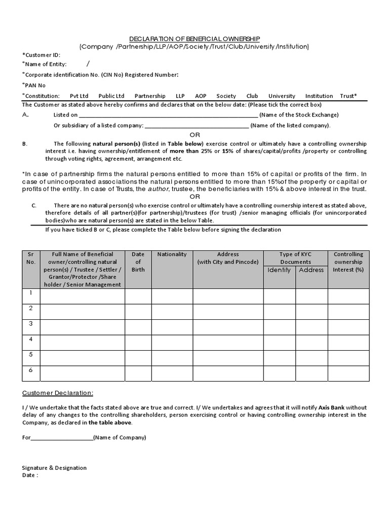 Beneficial Ownership Declaration | PDF | Trust Law | Partnership