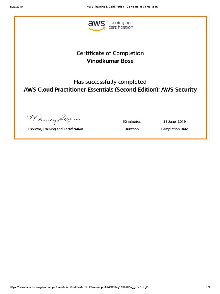 AWS Training & Certification - Certicate of Completion | PDF