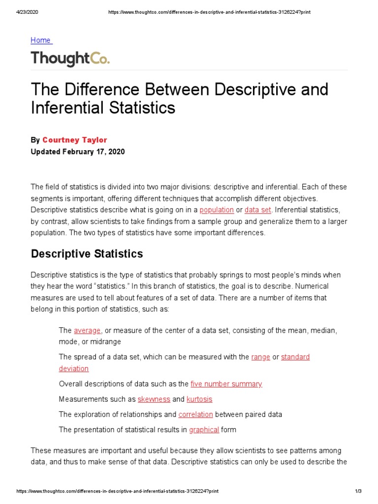 11 - Descriptive and Inferential Statistics - ThoughtCo | PDF ...