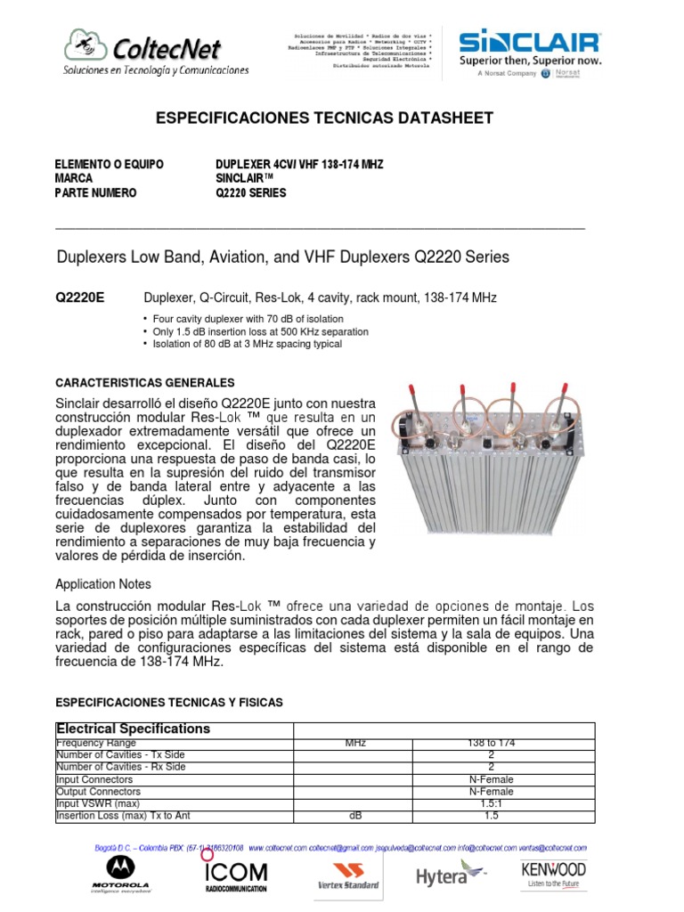 Ficha Tenica Duplexer Sinclair Q2220e | PDF | Ingeniería en ...