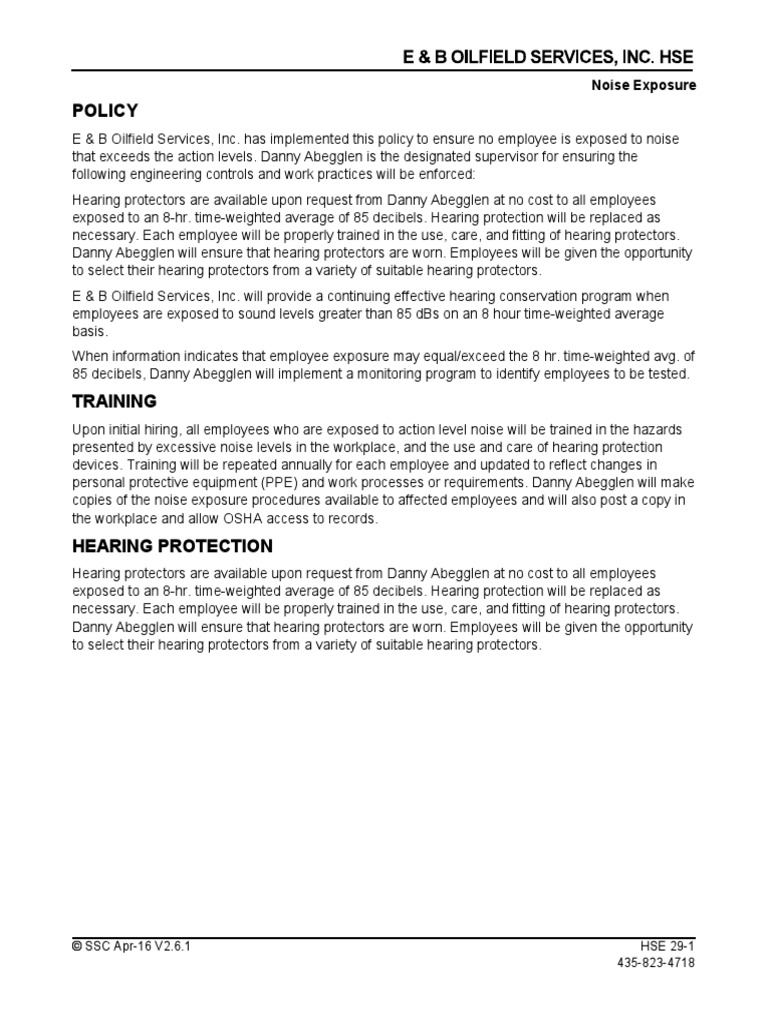 Policy: Noise Exposure | PDF | Noise | Prevention