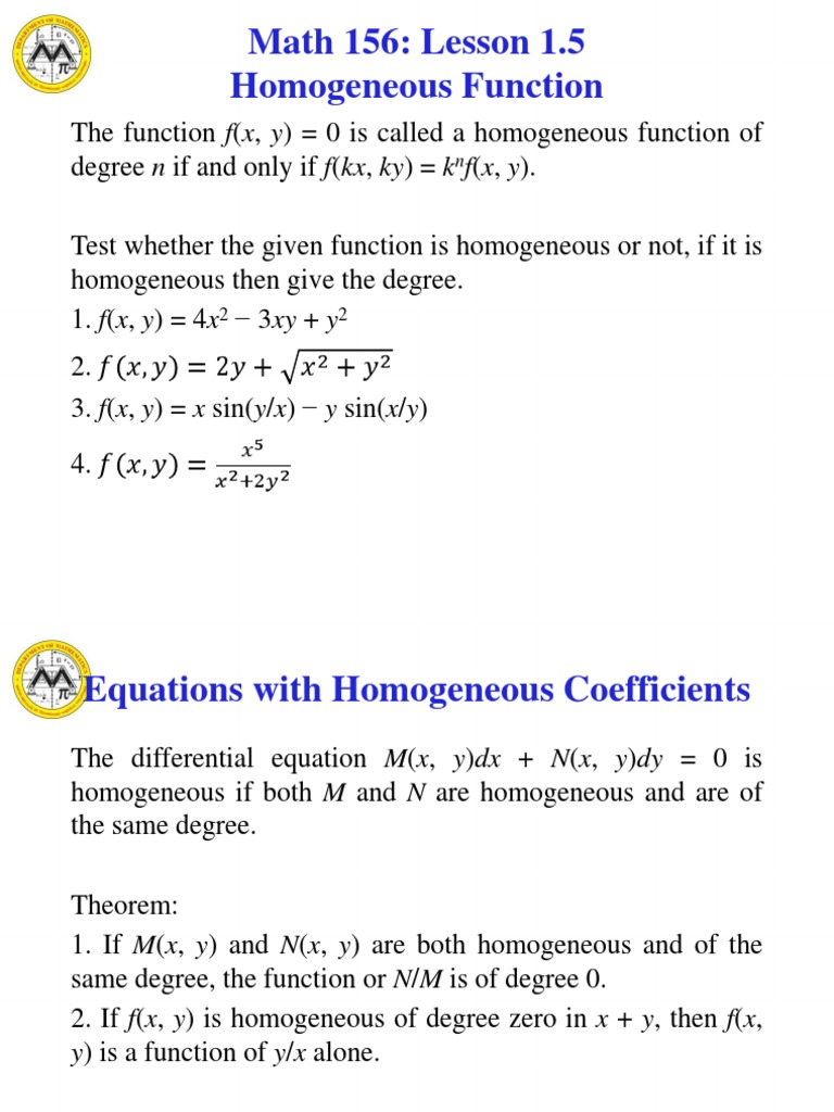Lesson 1.5 - DE With Homogeneous Coefficients | PDF | Teaching Methods ...