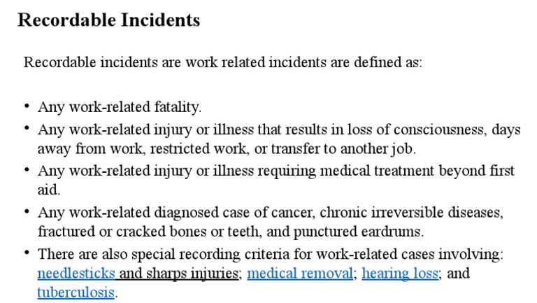 Recordable Incidents Are Work Related Incidents | PDF