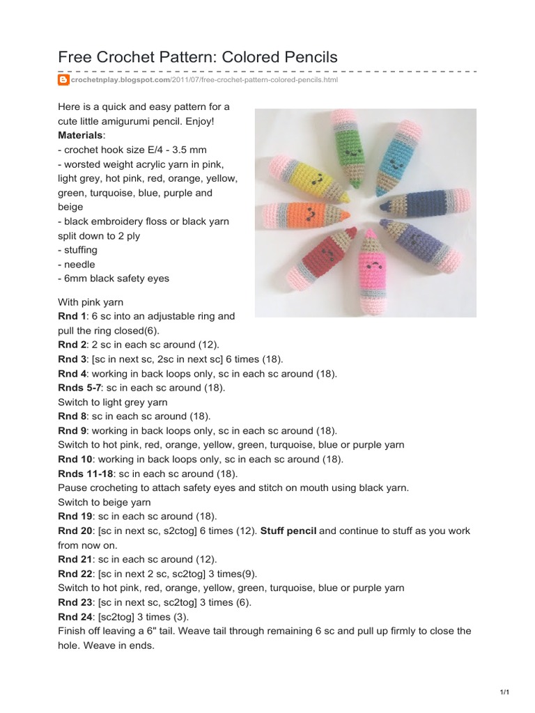 Free Crochet Pattern: Colored Pencils | PDF
