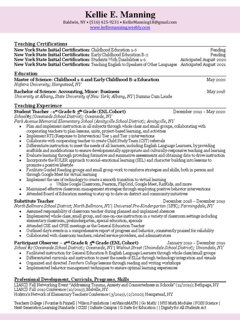 Kellie Manning Resume 2020 | PDF | Educational Psychology | Learning