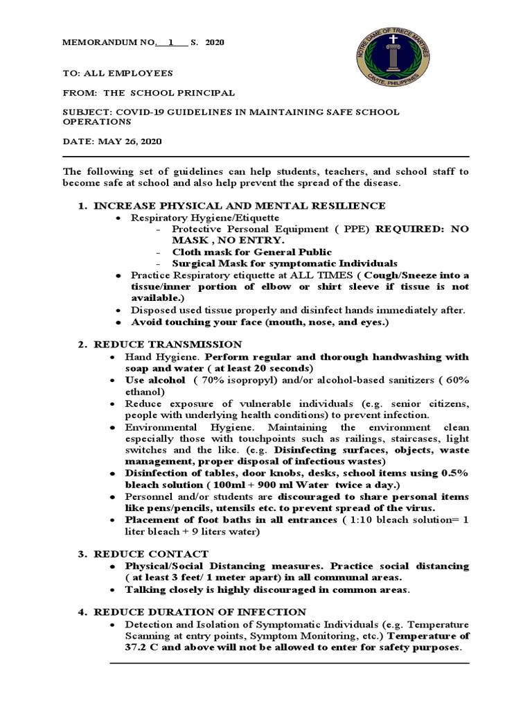 Memorandum 2020 | PDF | Hygiene | Hand Washing