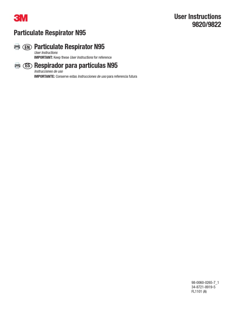 3M Particulate Respirator 9820 9822 - N95 User Instructions | PDF ...