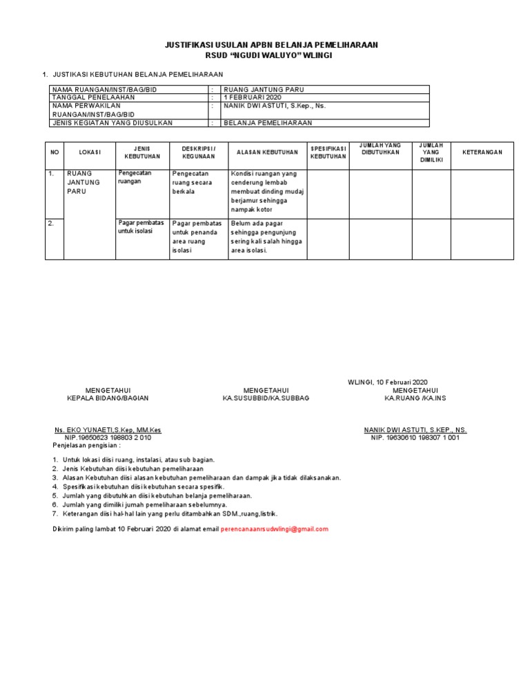 Justifikasi Usulan Belanja Pemeliharaan RJP 2020 | PDF