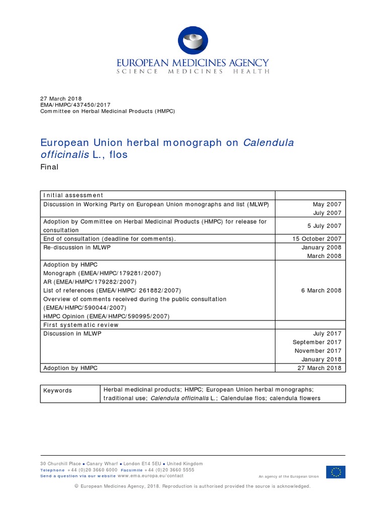 European Union Herbal Monograph On Calendula: Officinalis L., Flos ...