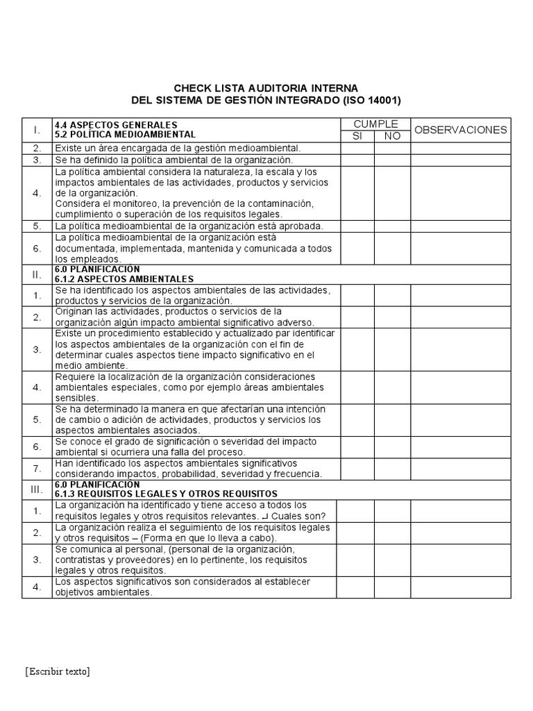 Check-List-Auditoria Ambiental | PDF | Entorno natural | Planificación Check-List-Auditoria Ambiental | PDF | Entorno natural | Planificación