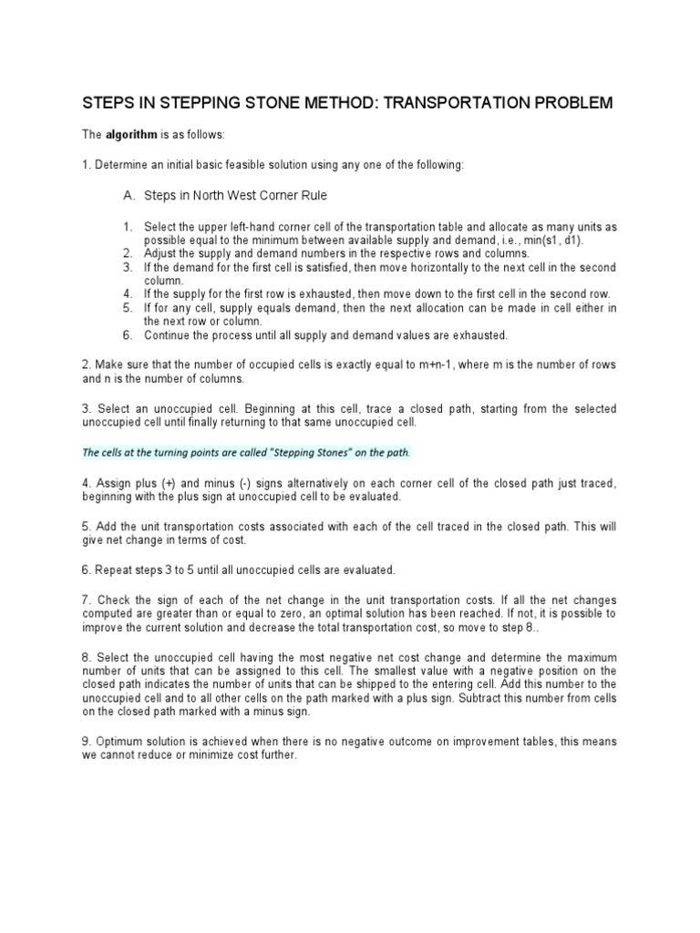 Steps in Stepping Stone Method | PDF | Mathematics Of Computing ...