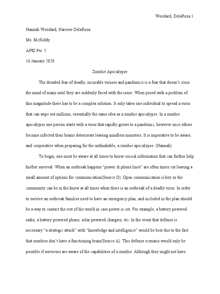 Zombie Apocalypse Synthesis Essay | PDF | Zombies | Wellness