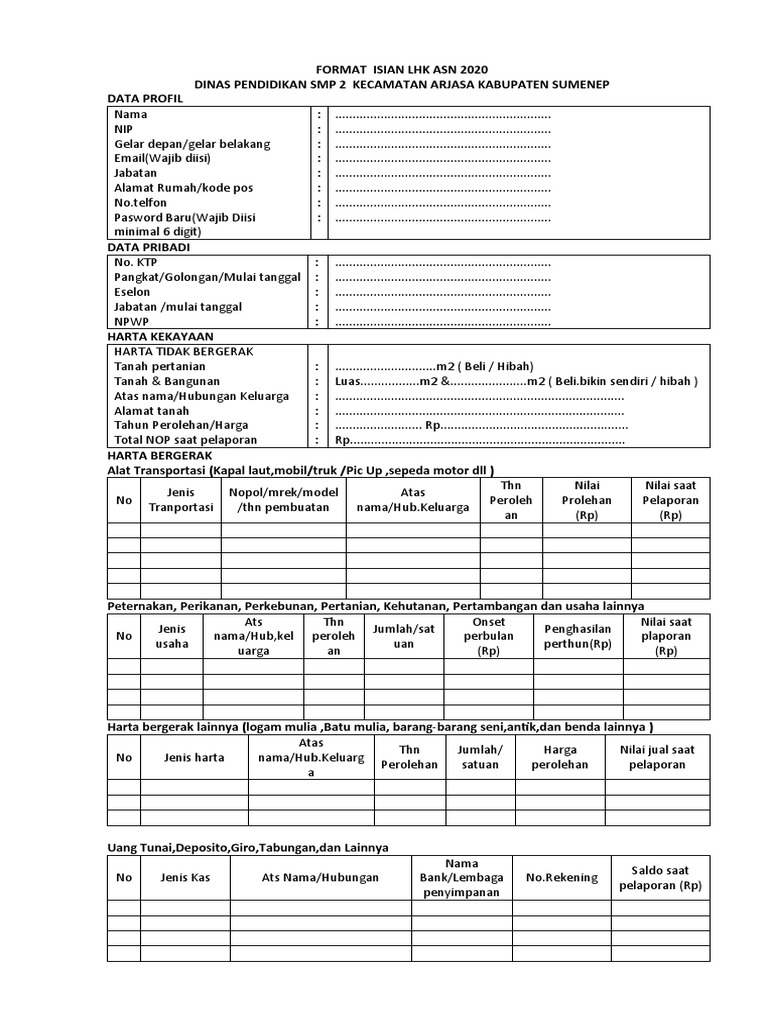 Format Isian LKH Asn | PDF