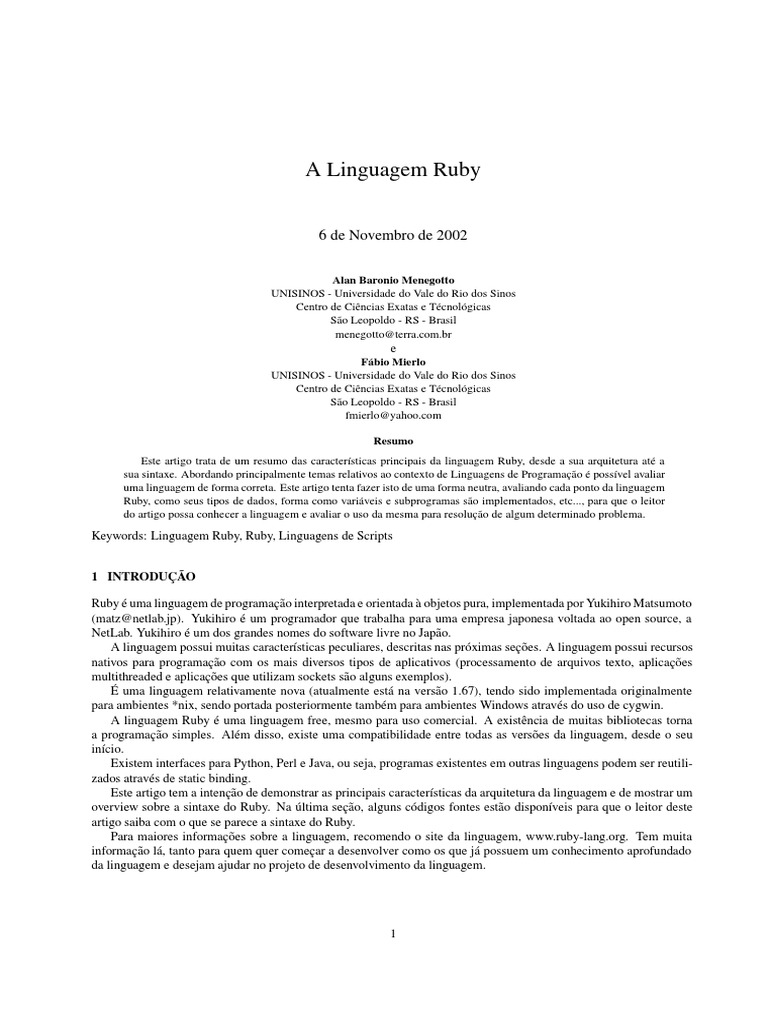 Ruby PDF | PDF | Ruby (linguagem de programação) | Linguagem de programação