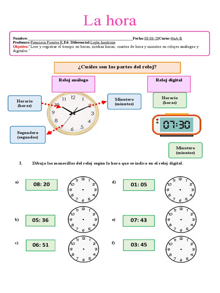 Actividades de la Hora para Niños | PDF | Reloj | Hora