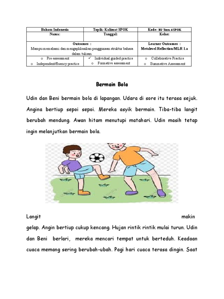 Contoh Kalimat SPOK untuk Kelas 4 | PDF