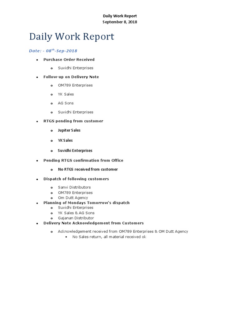 Daily Work Report | PDF