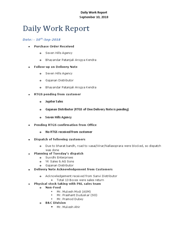 Daily Work Report | PDF