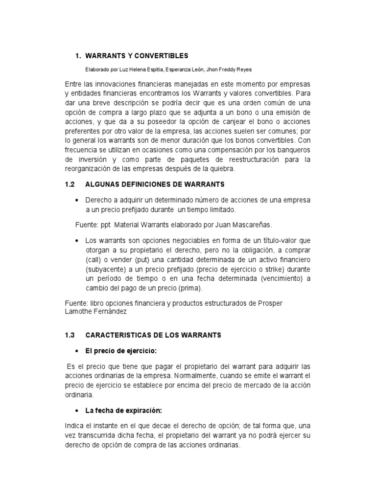 Warrants y Convertibles | PDF | Opción (Finanzas) | Warrant (Finanzas)
