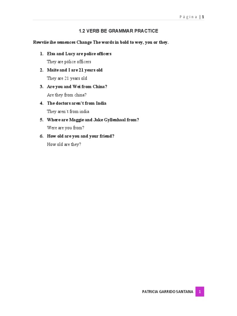 Actividad 3. VERB BE GRAMMAR PRACTICE | PDF