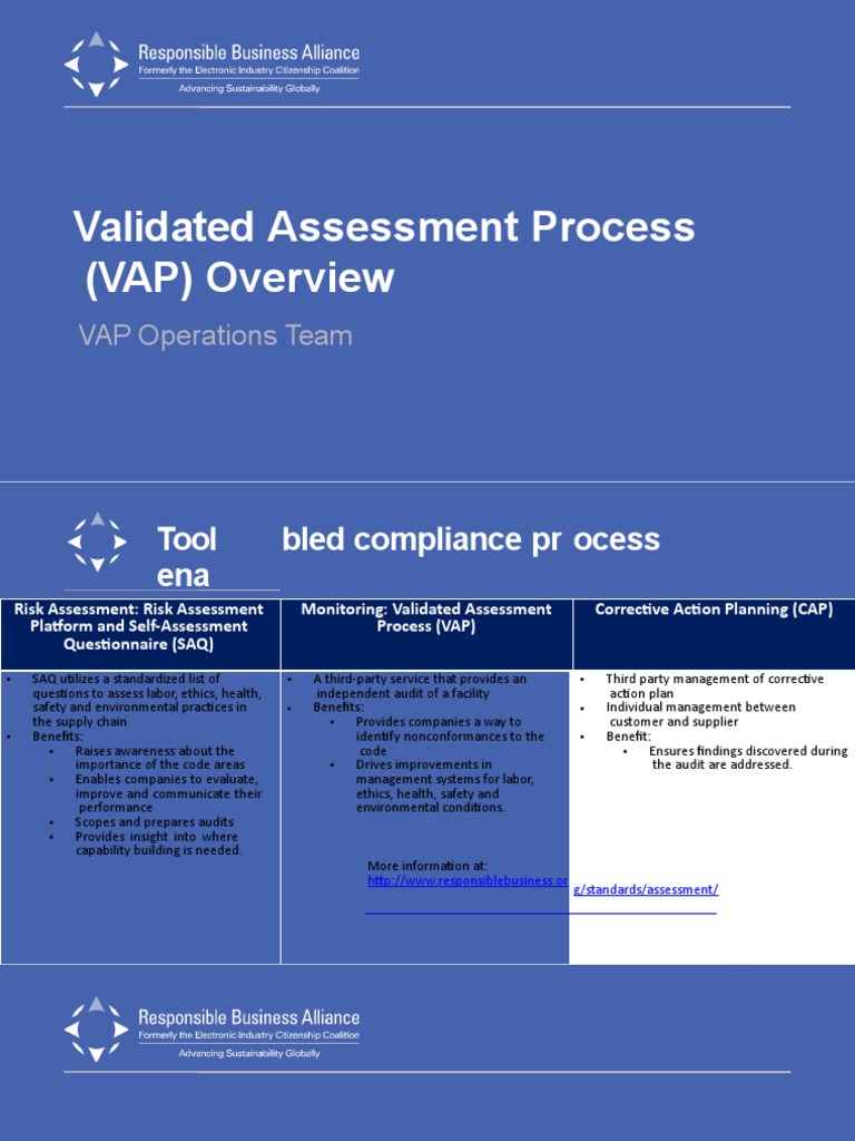 Validated Assessment Process (VAP) Overview | PDF | Audit | Supply Chain