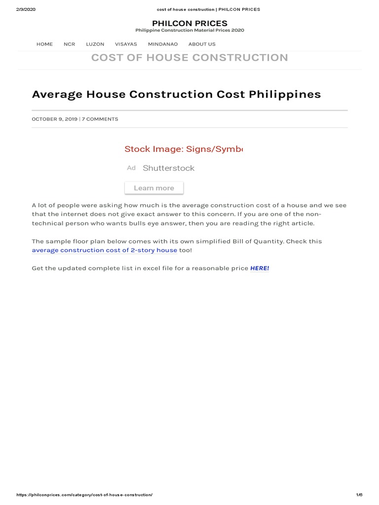 Cost of House Construction - PHILCON PRICES | PDF | Tile ...