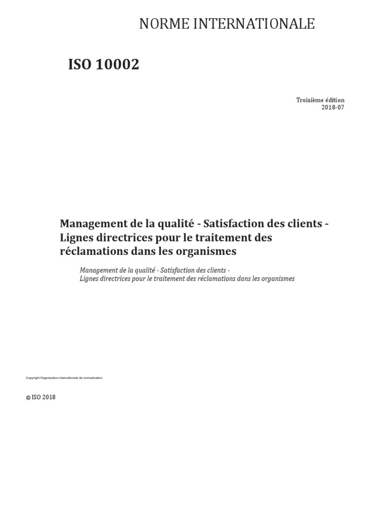 ISO 10002 Version 2018 en Français | PDF | Audit | Organisation ...