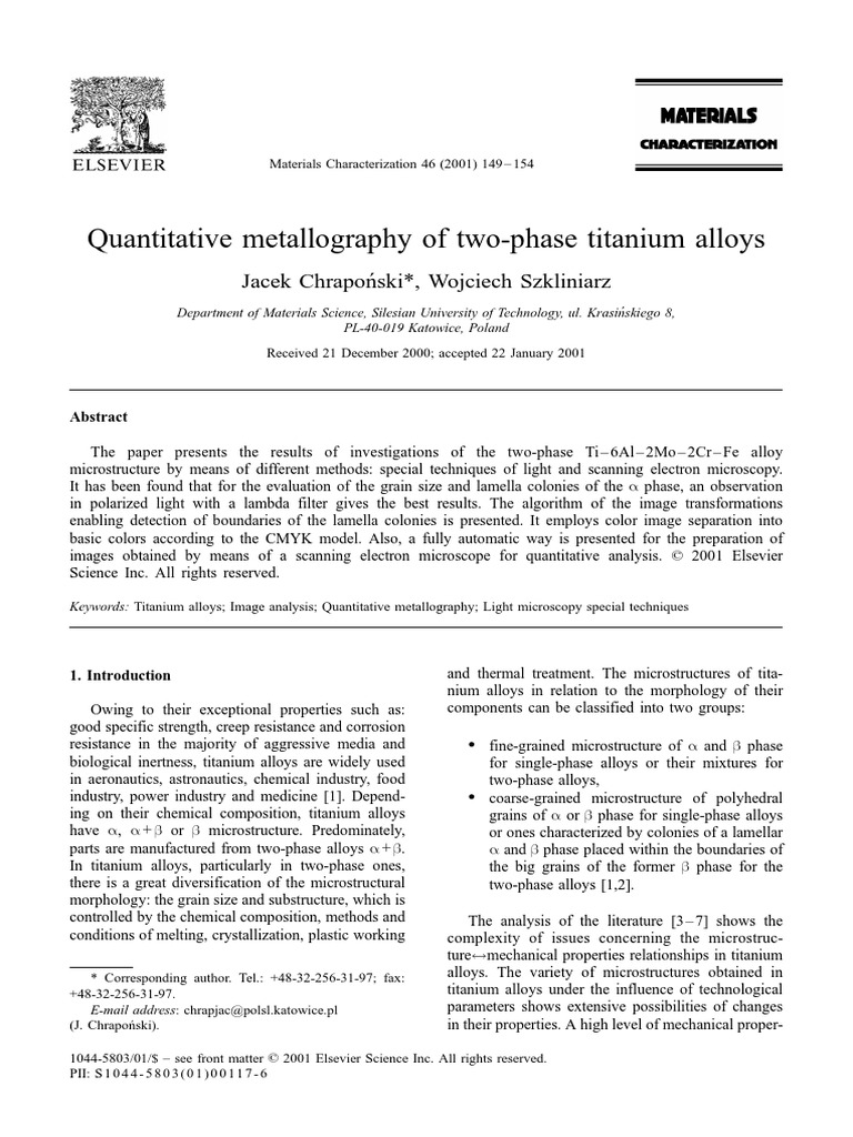 Quantitative Metallography of Two-Phase Titanium Alloys | PDF ...