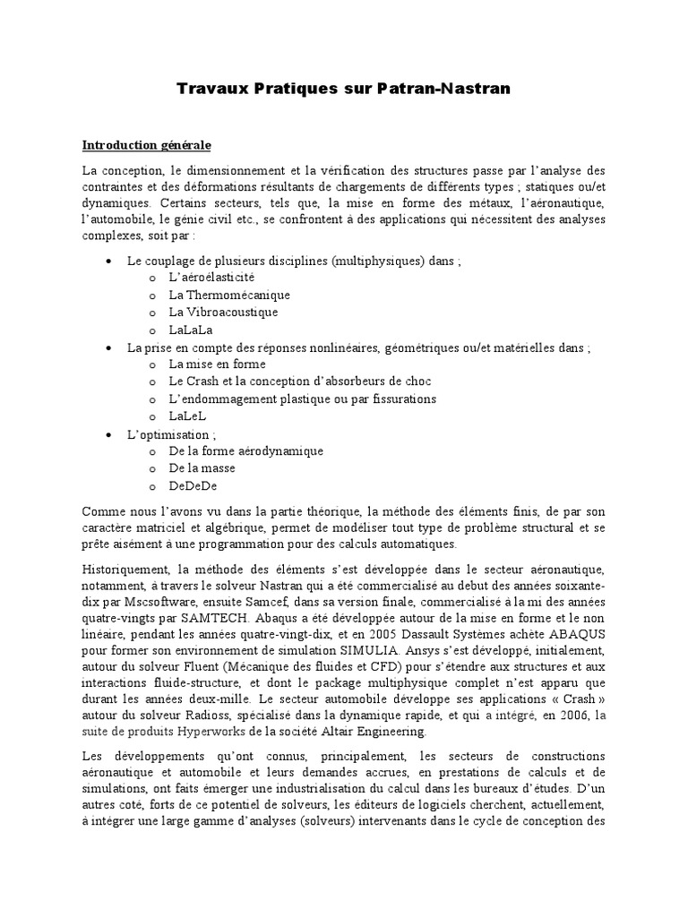 Travaux Pratiques Patran-Nastran | PDF | Méthode des éléments finis ...