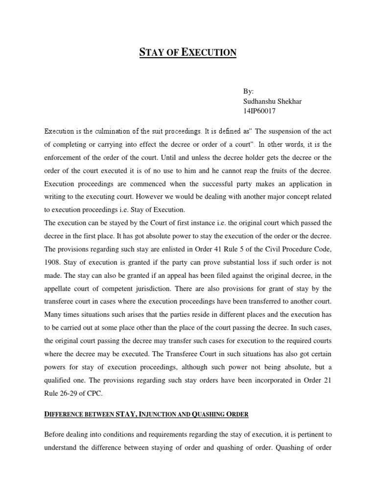 Stay of Execution PDF | PDF | Lawsuit | Judgment (Law)