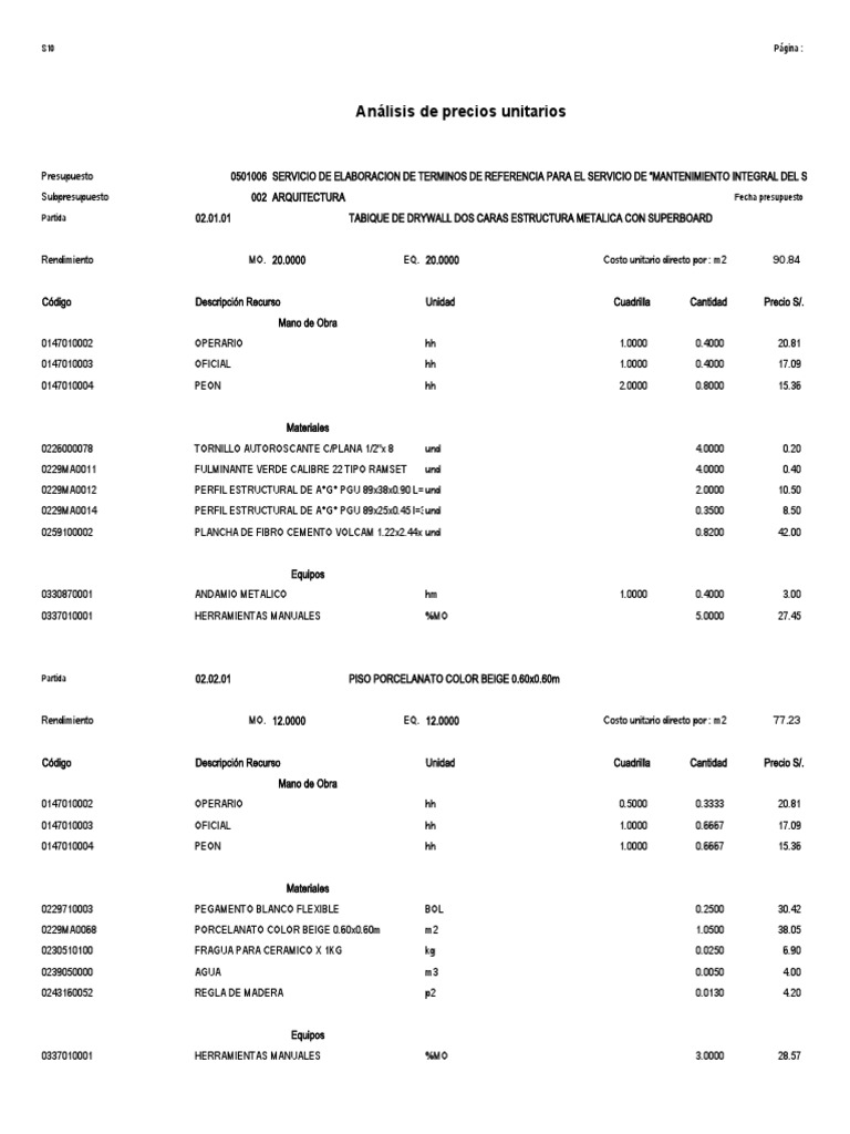 Analisis Costos Unitarios Rehabilitacion Hospital 01 | PDF | edificio | Sectores Economicos