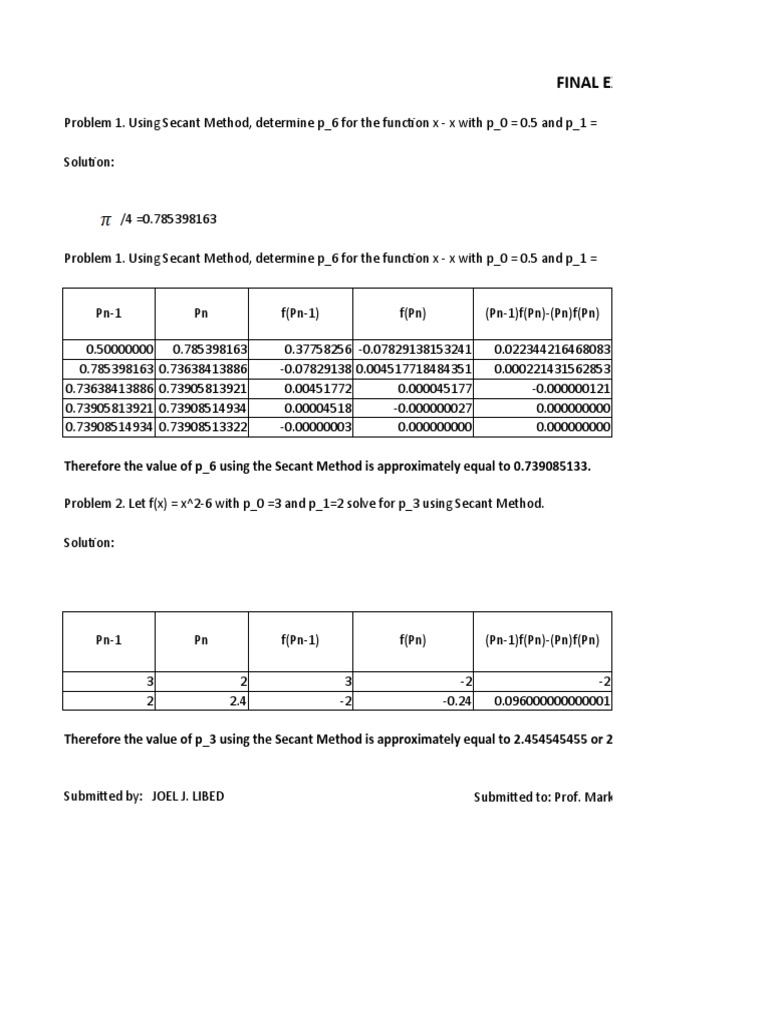 Final Exam in Numerical Analysis | PDF | Numerical Analysis ...