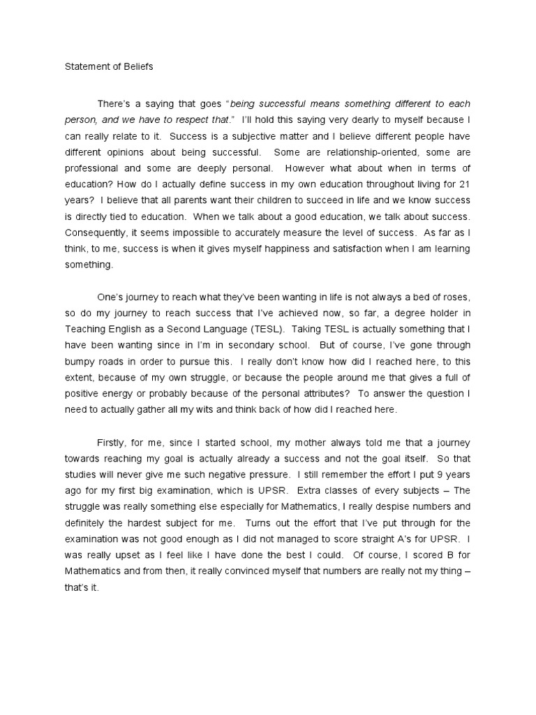 Statement of Beliefs | PDF | Contentment | Cognition