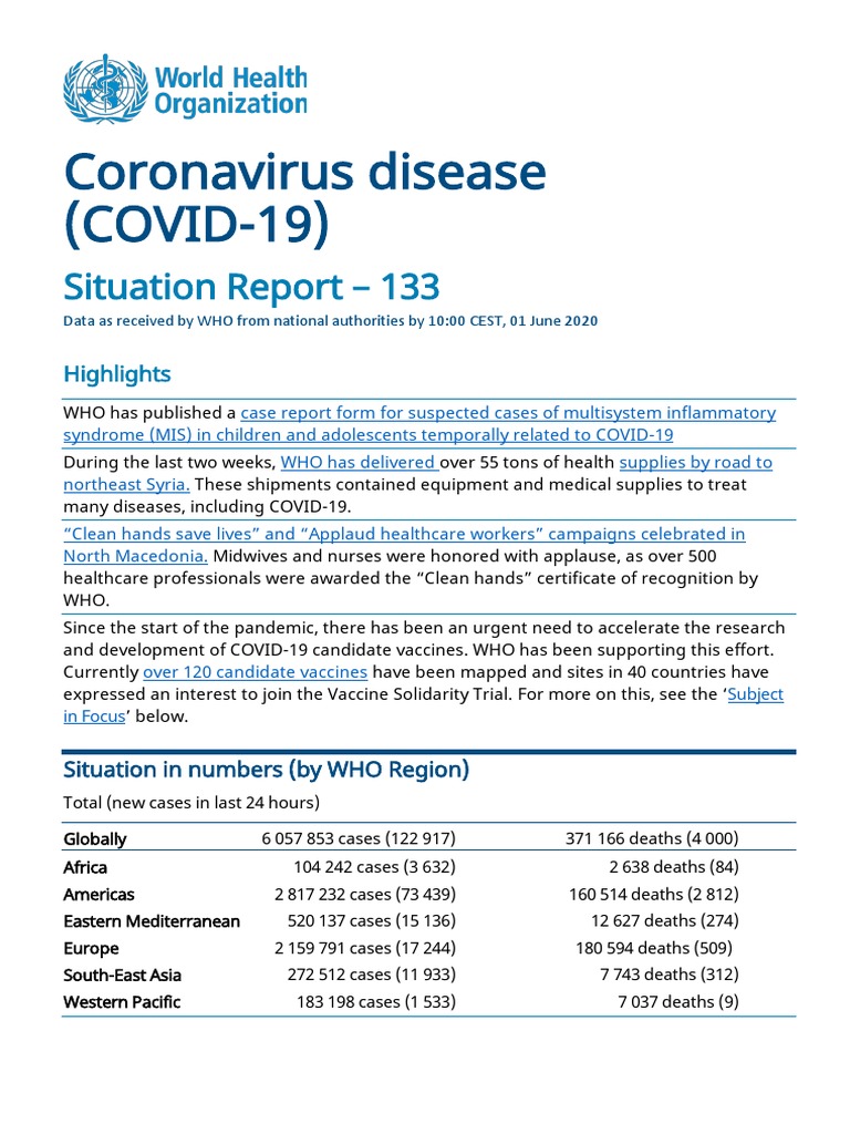 WHO COVID-19 Situation Report For June 1, 2020 | PDF | World Health ...