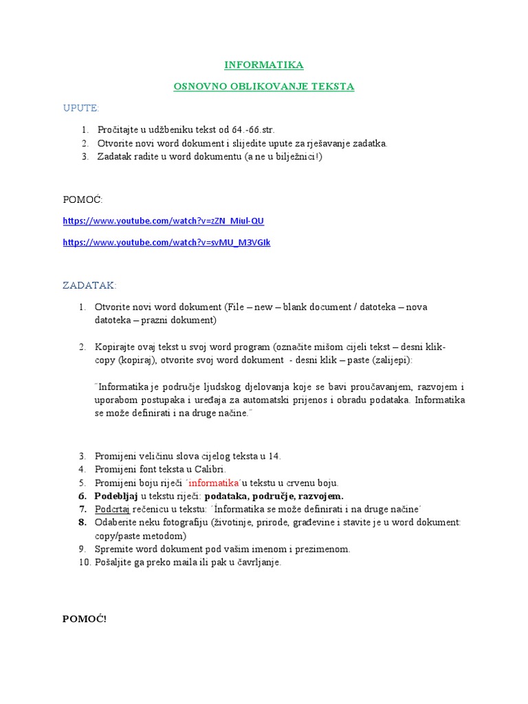 INFORMATIKA - Oblikovanje Teksta | PDF